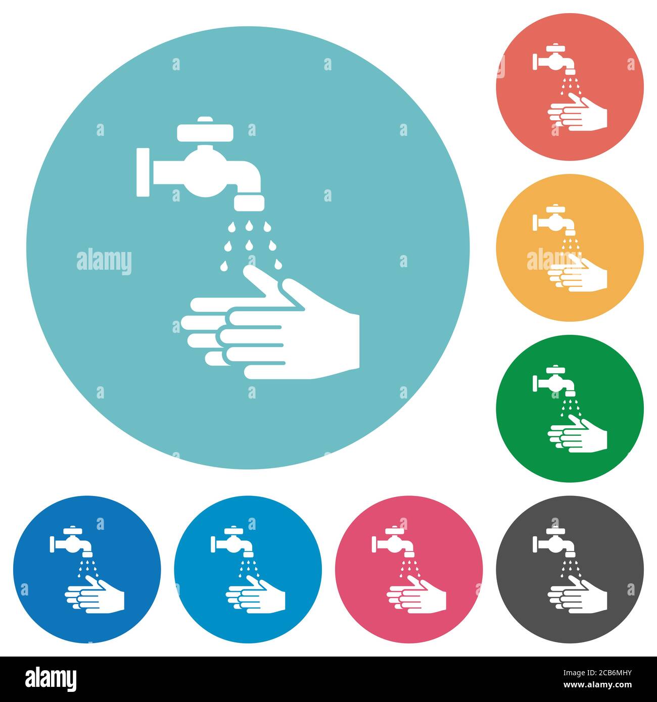 Hand washing flat white icons on round color backgrounds Stock Vector ...