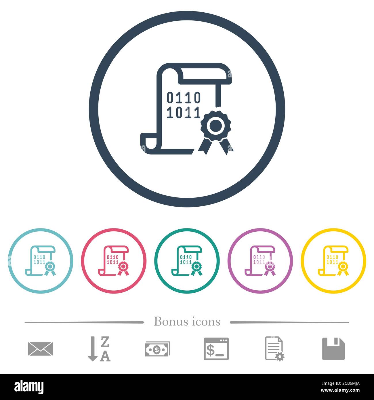 Digital certificate flat color icons in round outlines. 6 bonus icons ...