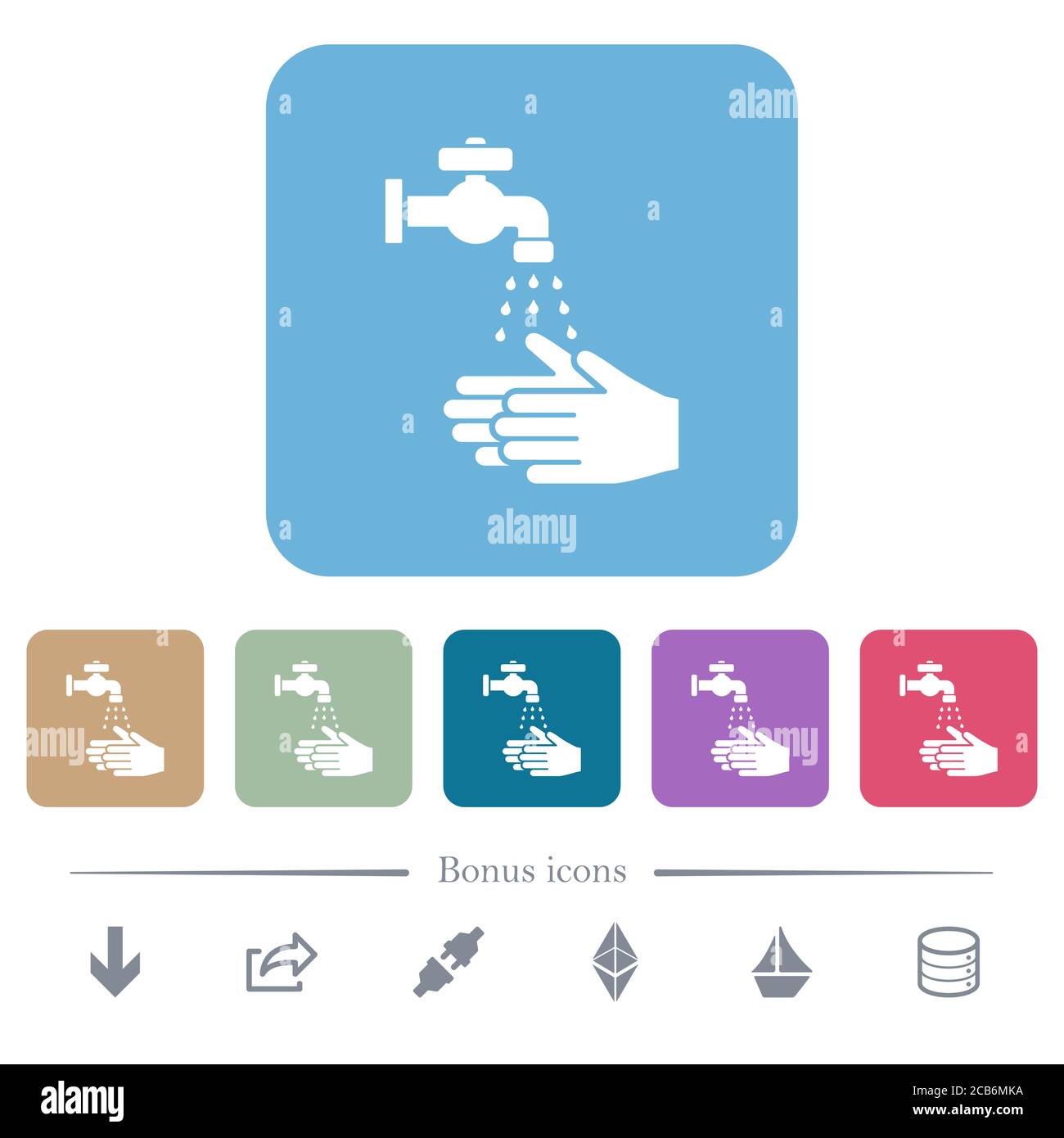 Hand washing white flat icons on color rounded square backgrounds. 6 ...