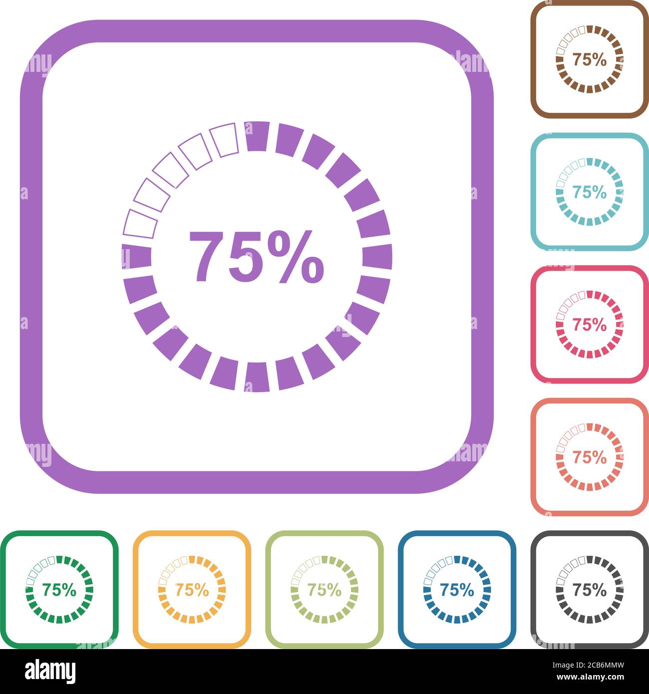 75 percent loaded simple icons in color rounded square frames on white background Stock Vector ...