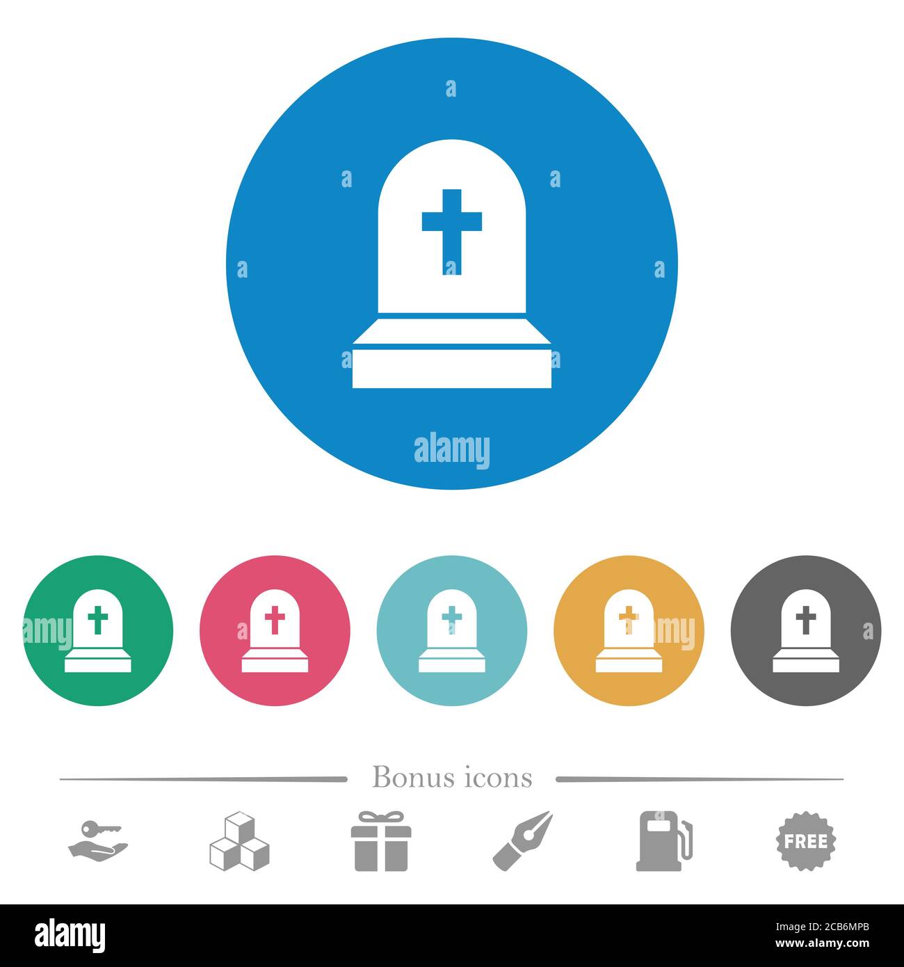 Tombstone with cross flat white icons on round color backgrounds. 6 ...