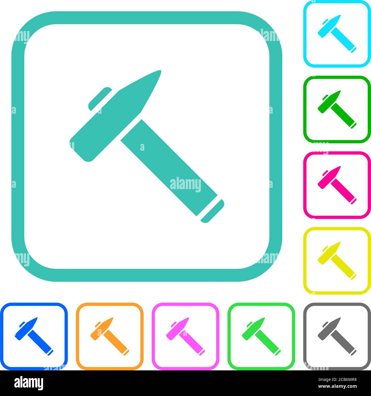 Old hammer vivid colored flat icons in curved borders on white ...