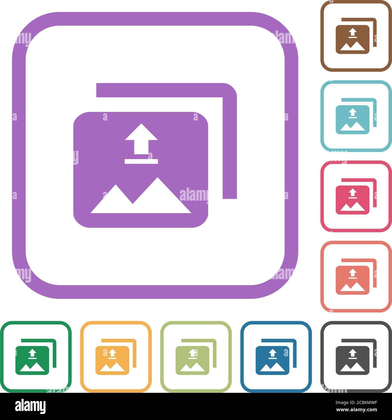 Upload multiple images simple icons in color rounded square frames on ...