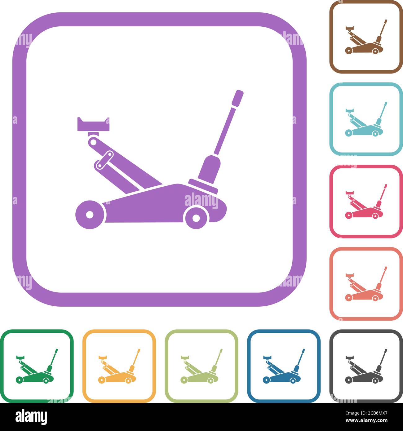 Car jack simple icons in color rounded square frames on white ...