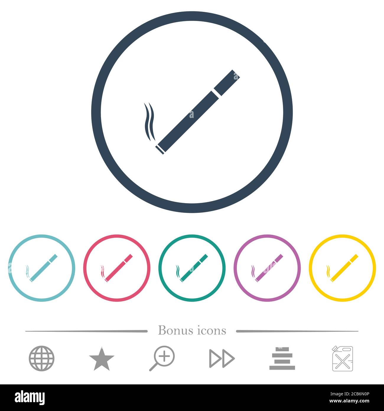 Cigarette flat color icons in round outlines. 6 bonus icons included ...
