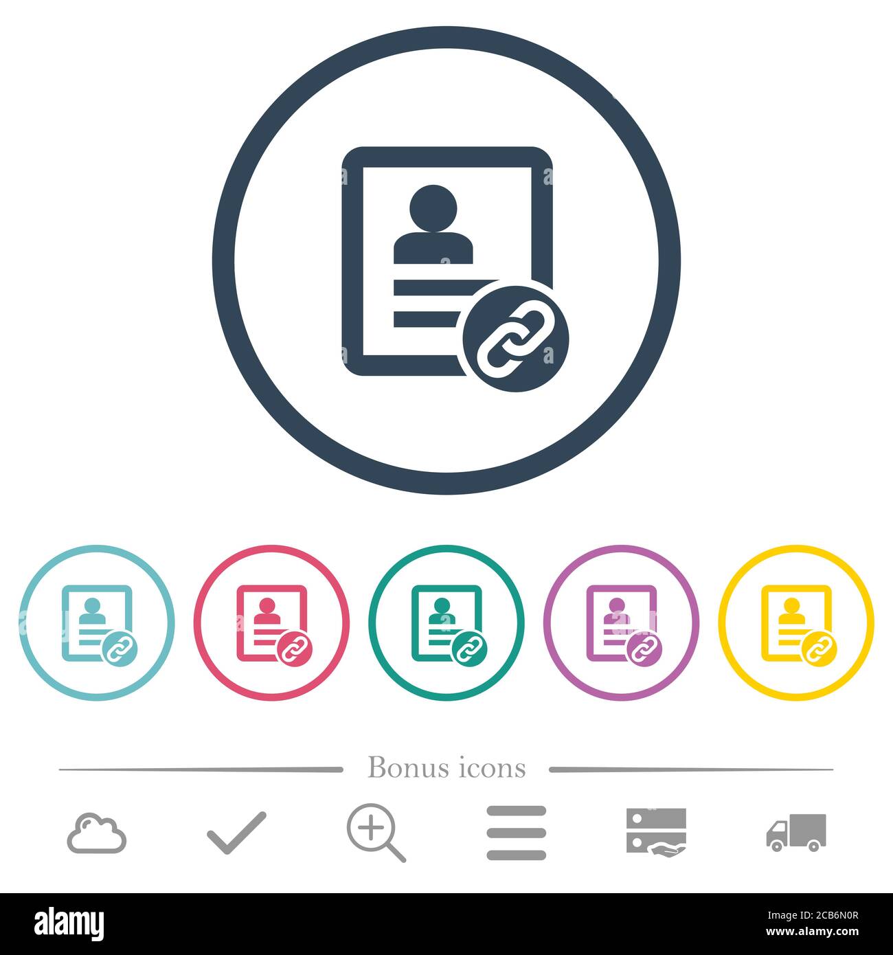 Contact attach flat color icons in round outlines. 6 bonus icons ...