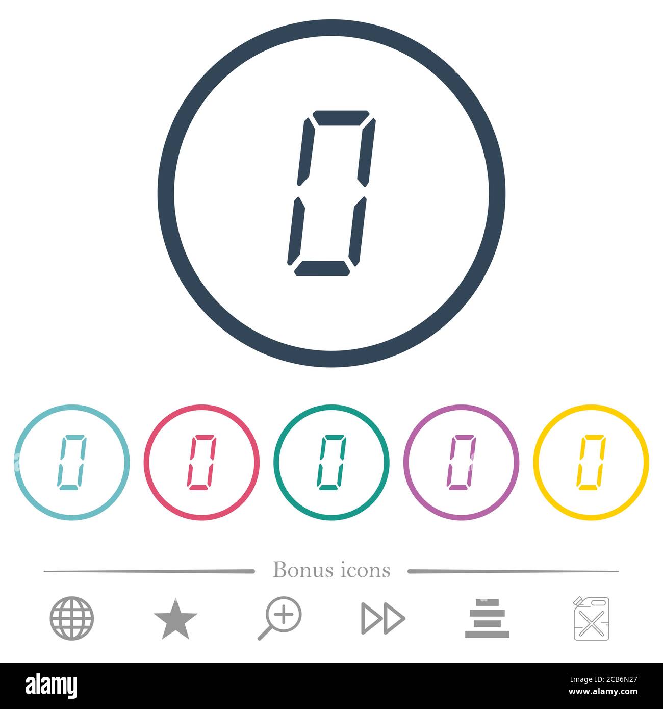 digital number zero of seven segment type flat color icons in round ...