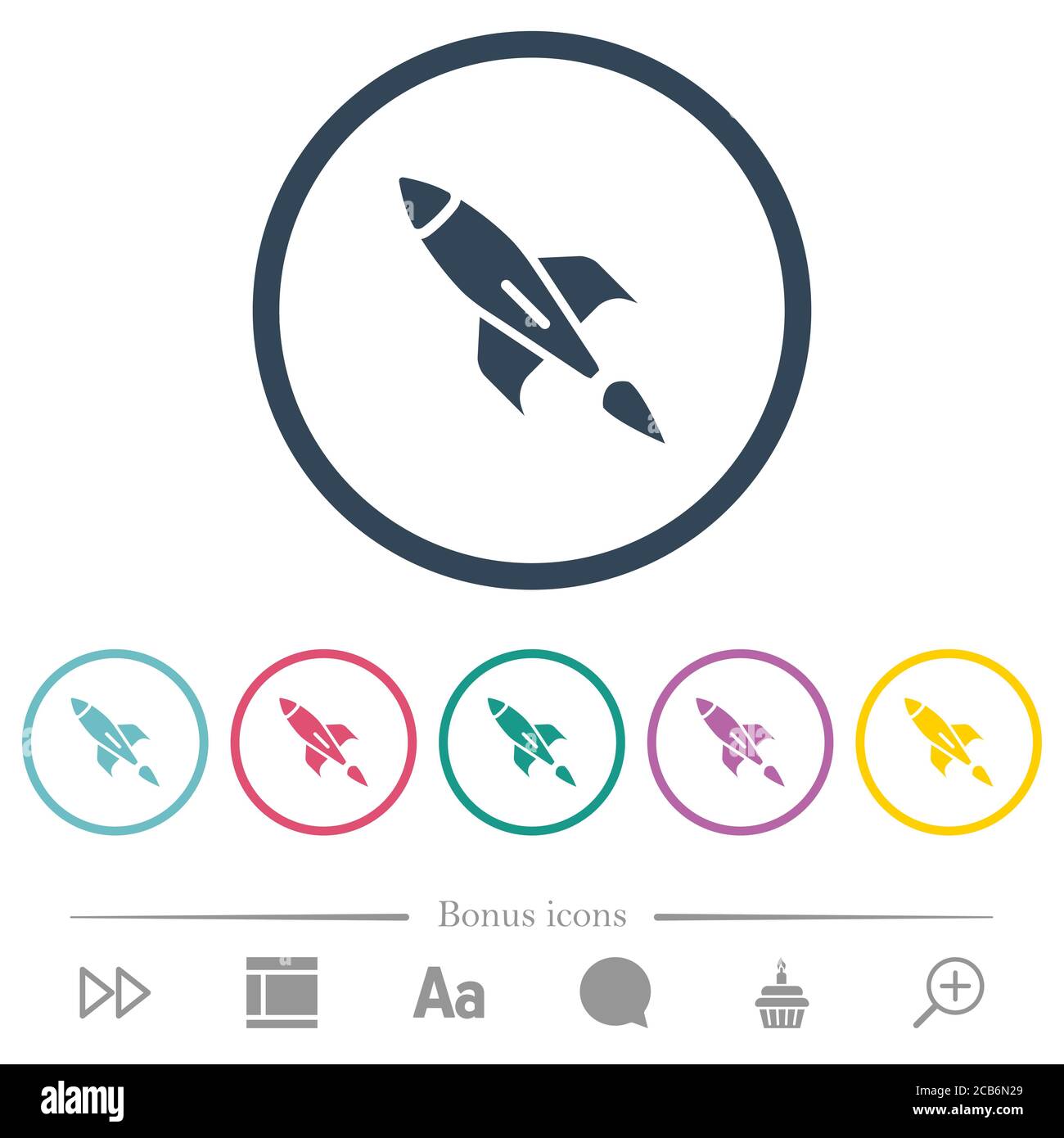 Rocket flat color icons in round outlines. 6 bonus icons included Stock ...