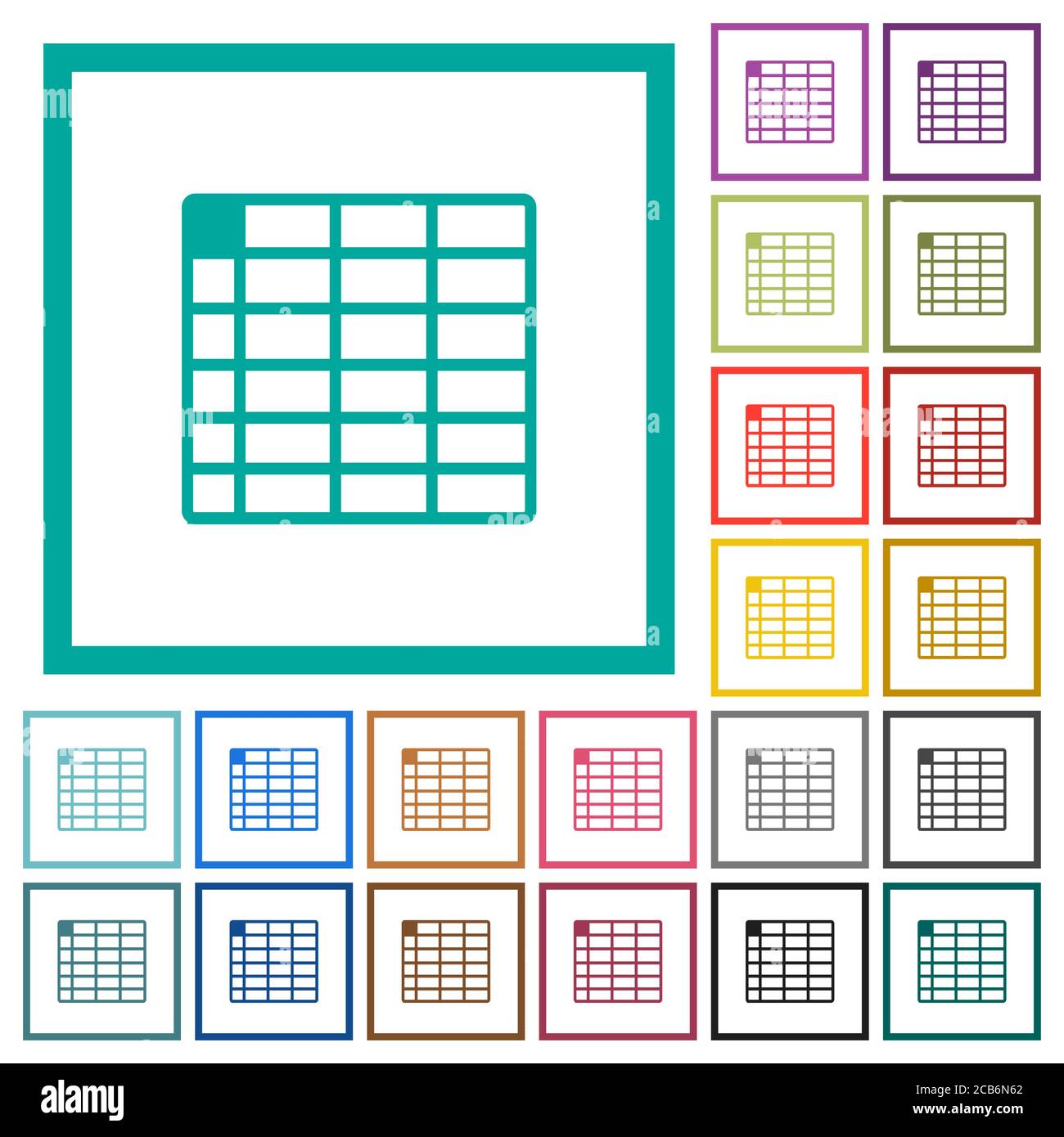 Spreadsheet table flat color icons with quadrant frames on white background Stock Vector Image ...
