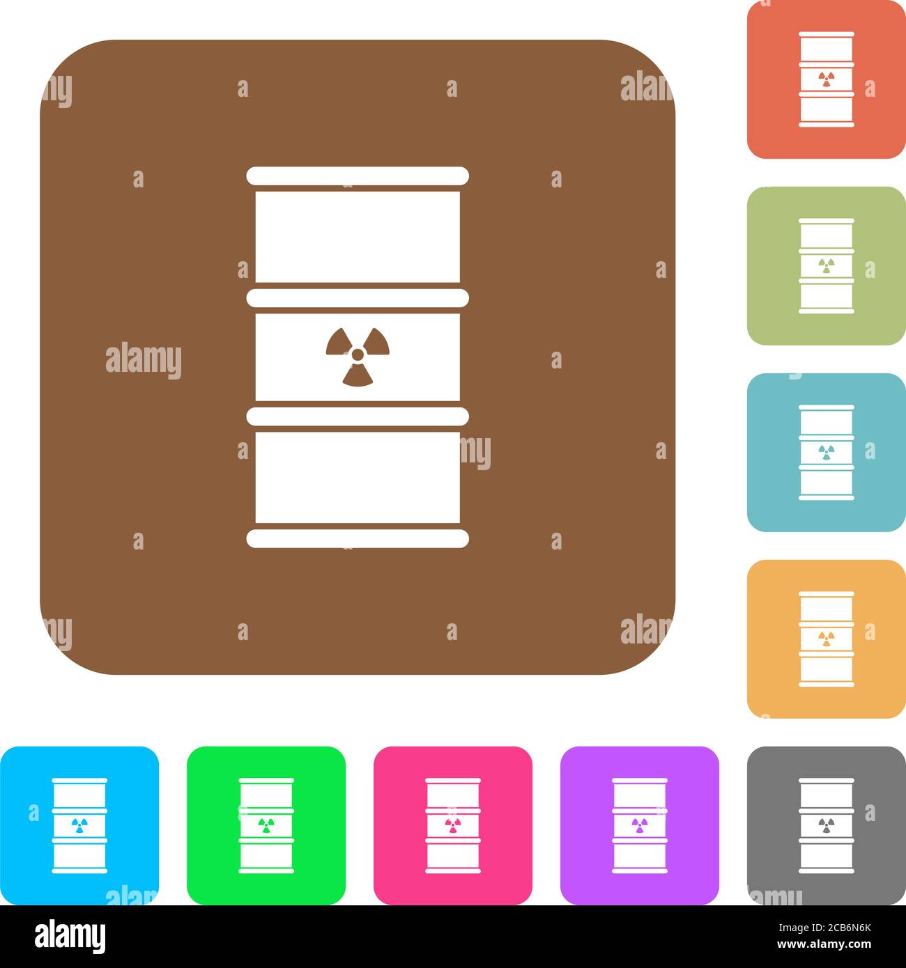 Radioactive waste flat icons on rounded square vivid color backgrounds ...