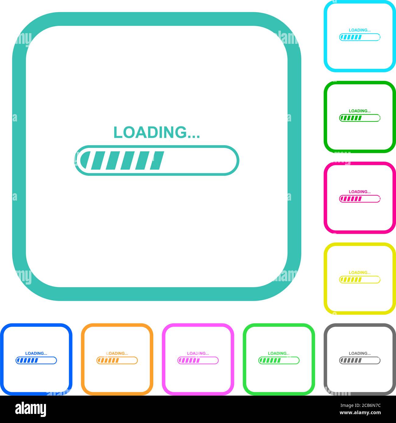 Loading vivid colored flat icons in curved borders on white background ...