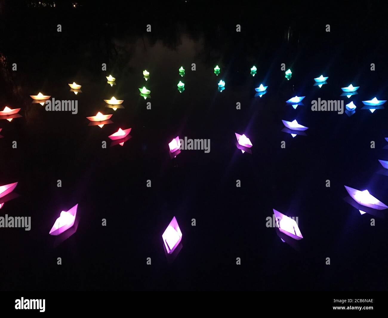 Plastic Light up Floating Origami Boats art Installation at Kew Gardens ...