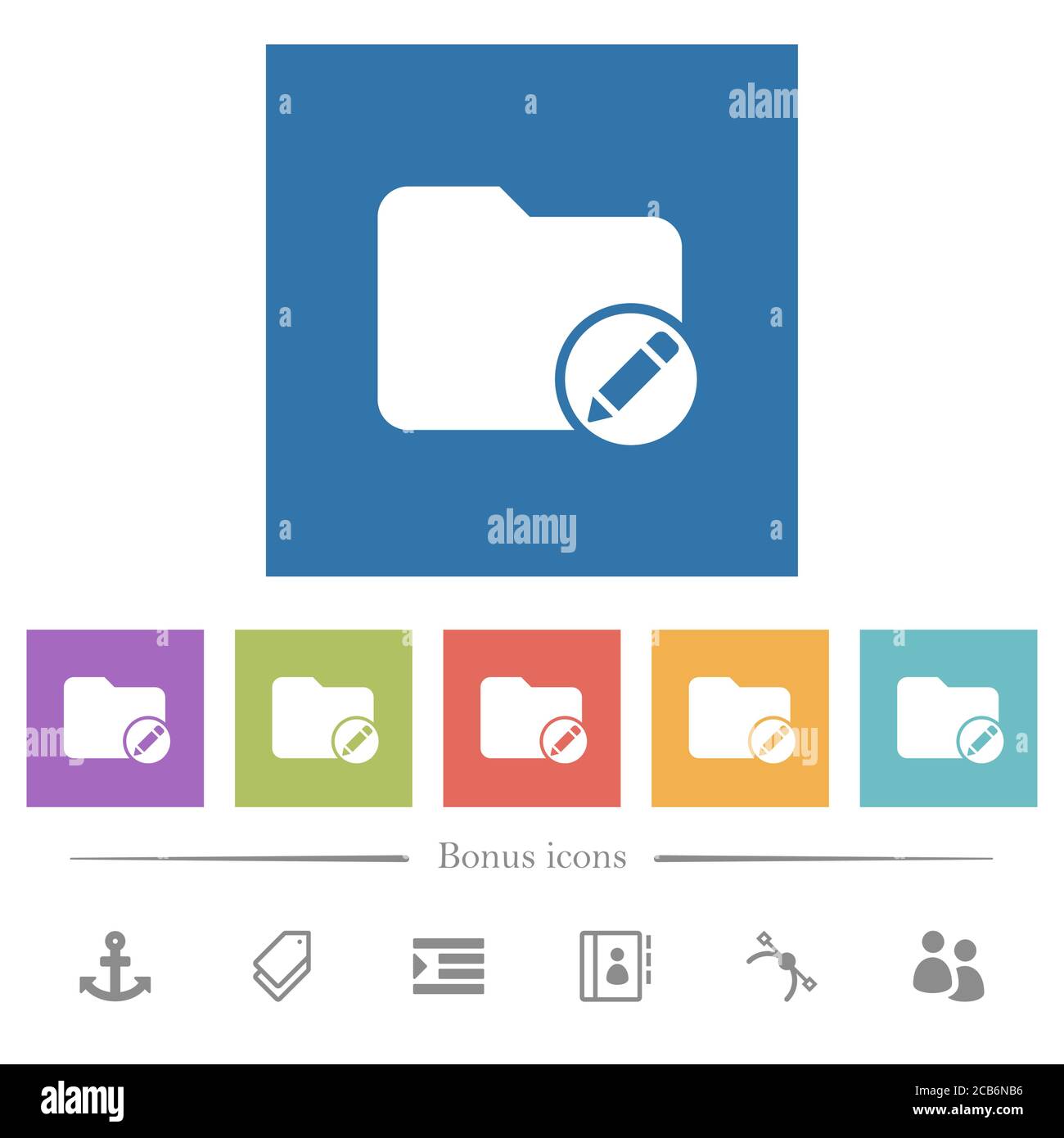 Rename directory flat white icons in square backgrounds. 6 bonus icons ...