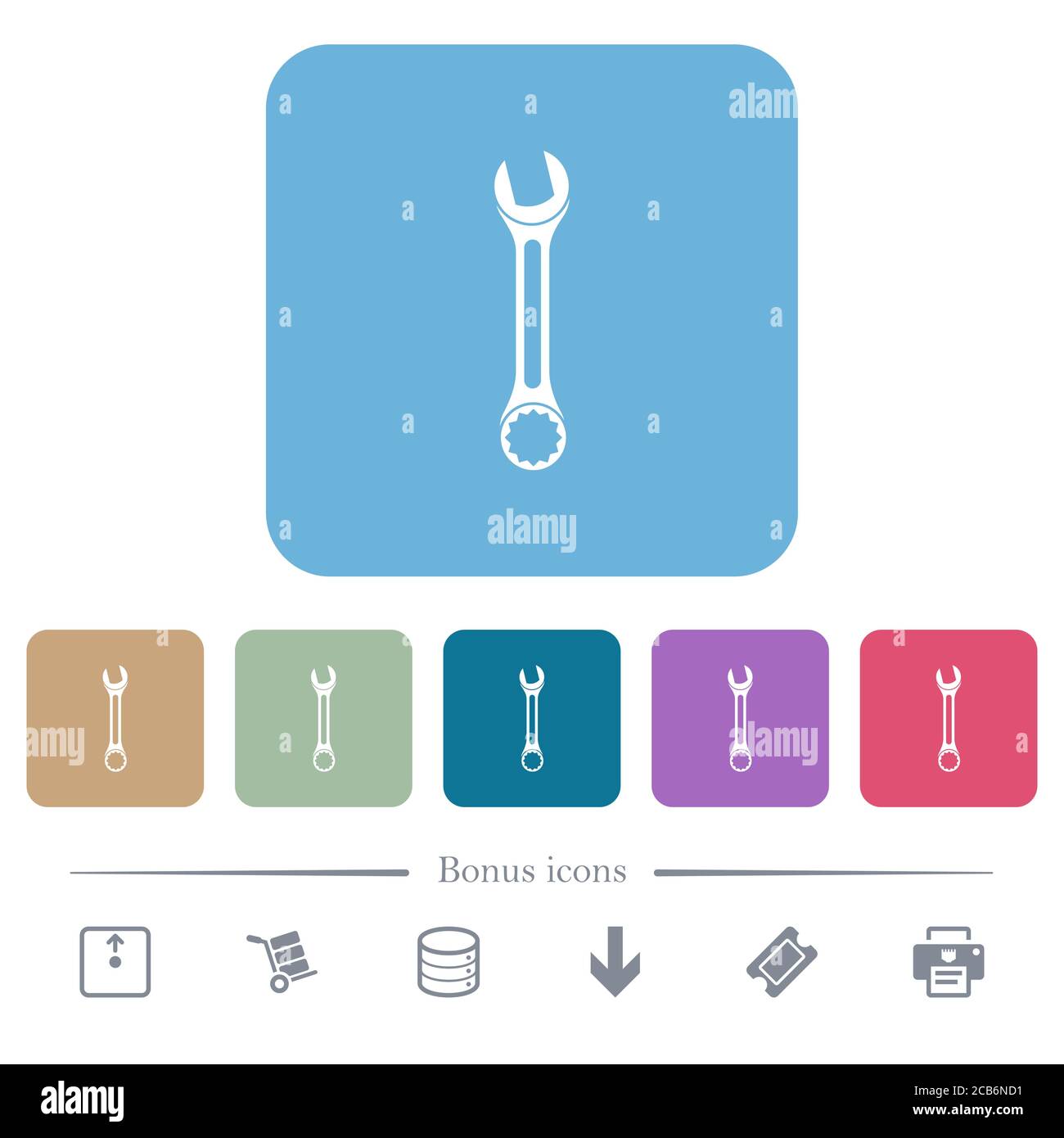 Single wrench white flat icons on color rounded square backgrounds. 6 ...