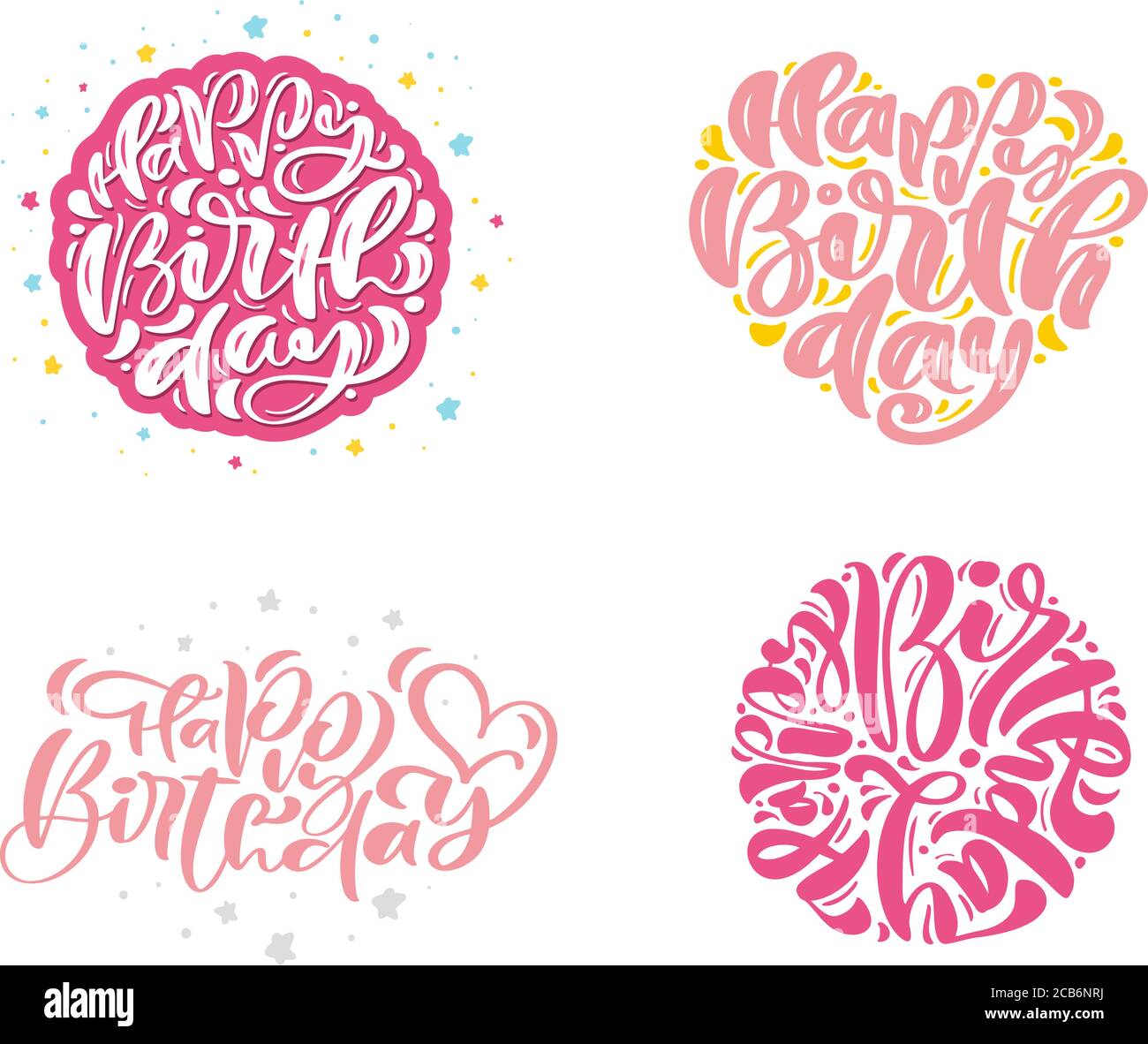 Set of Happy Birthday calligraphy vector red text. Hand drawn ...