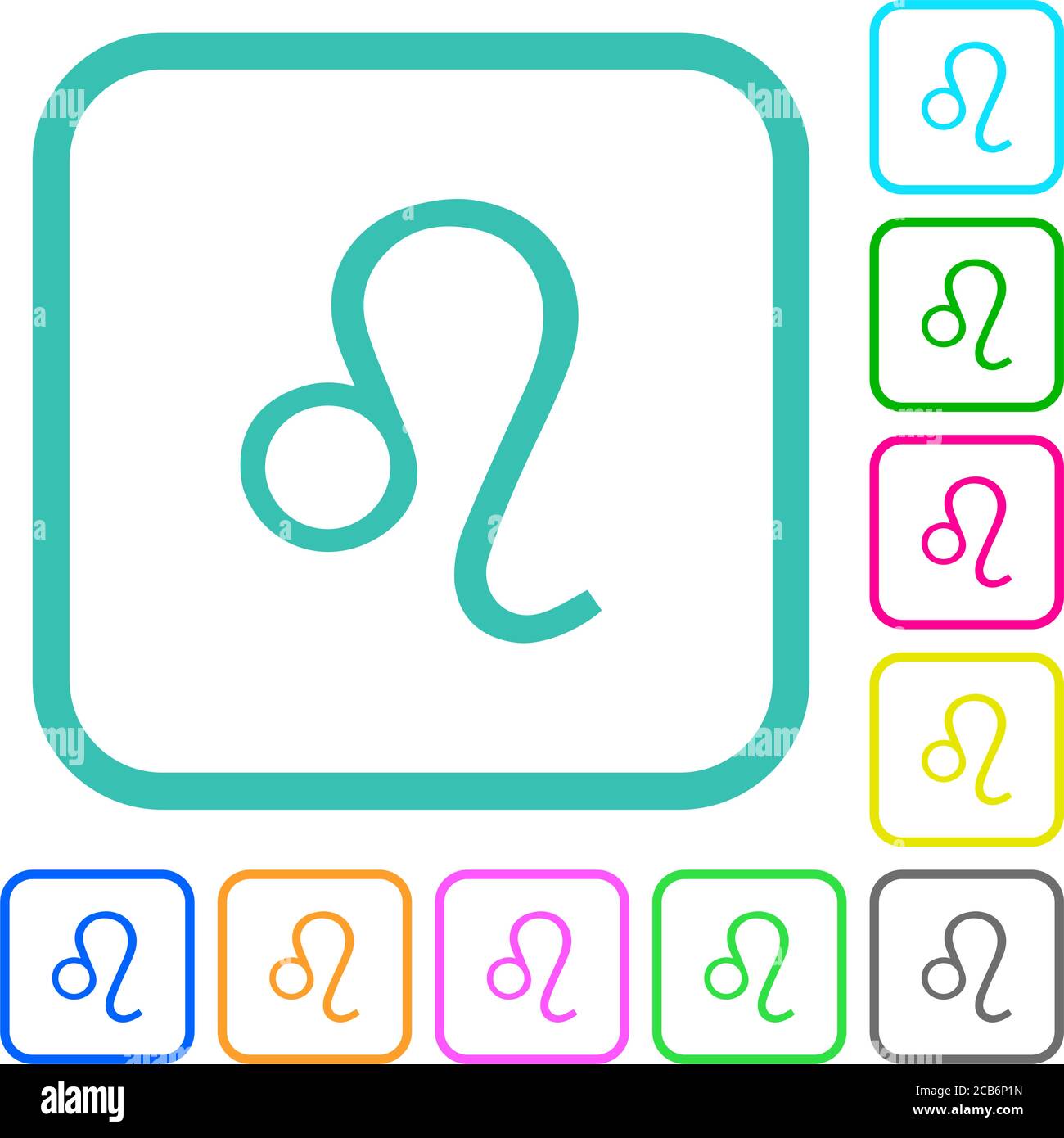 Leo zodiac symbol vivid colored flat icons in curved borders on white ...