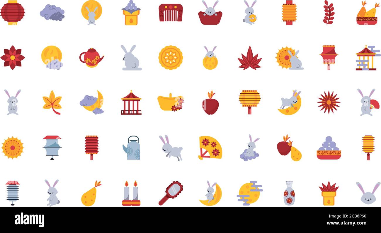 fifty chinese moon festival set icons vector illustration design Stock ...