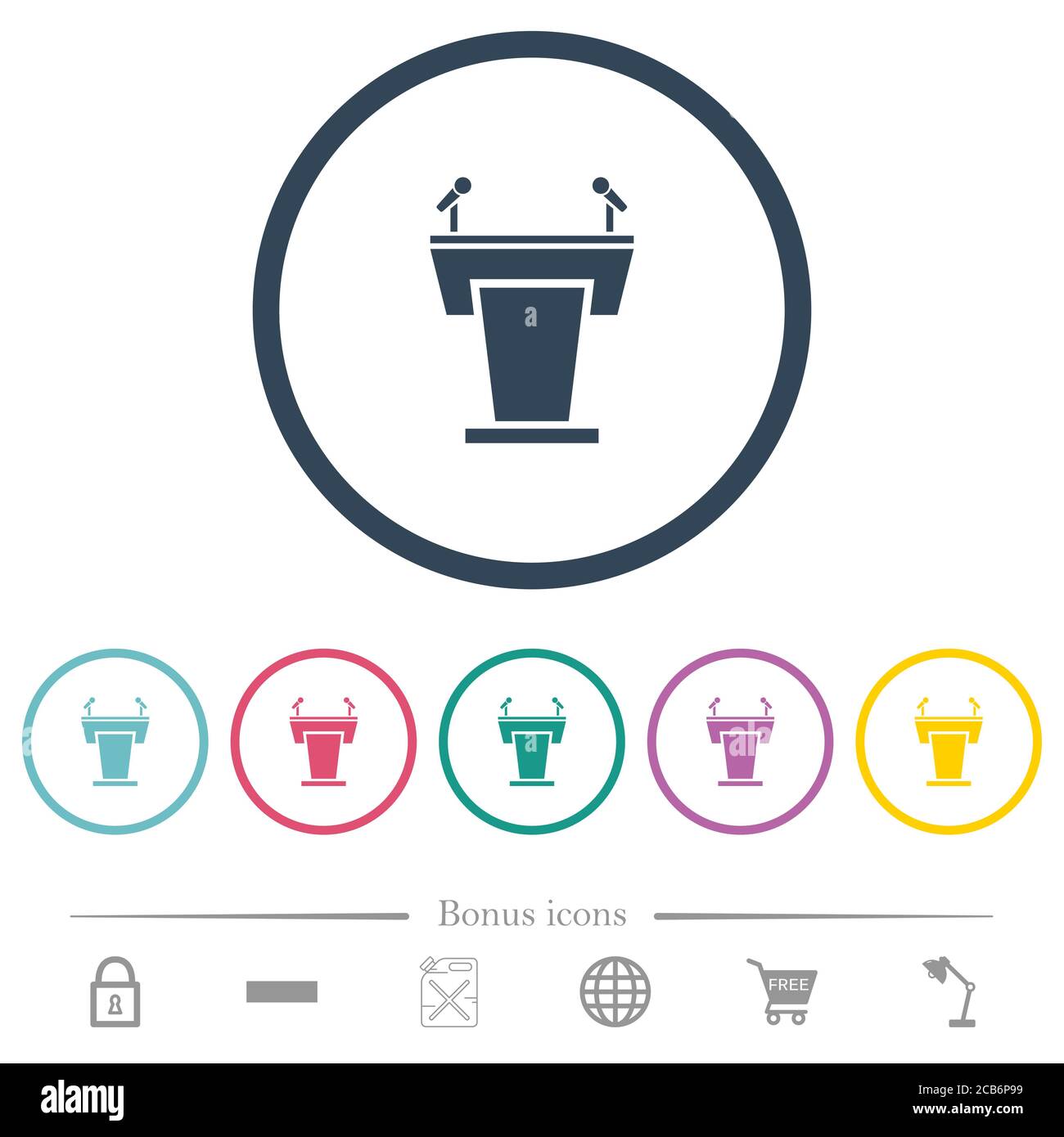 Conference podium with microphones flat color icons in round outlines ...