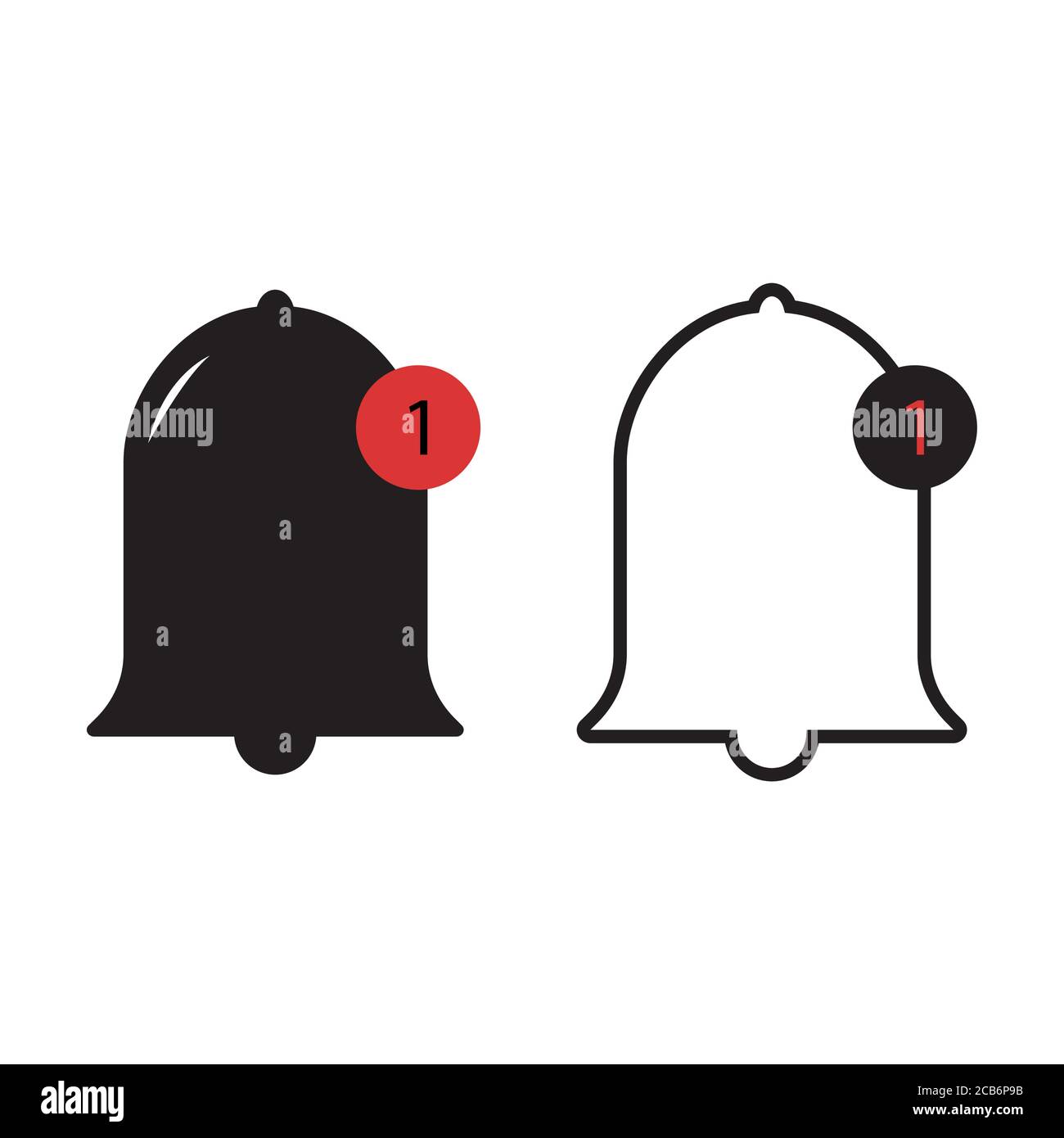Notification new message bell icons in outline and filled style vector ...