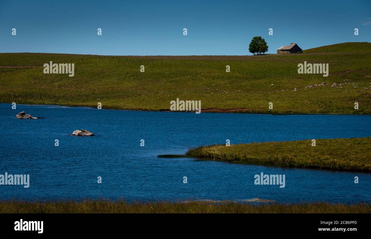 Lake in the French countryside . lac de moine , lozere France Stock ...