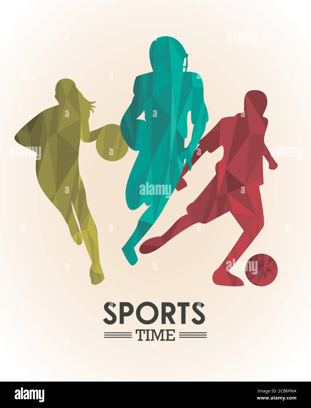 sports time poster with set colors athletes silhouettes vector ...