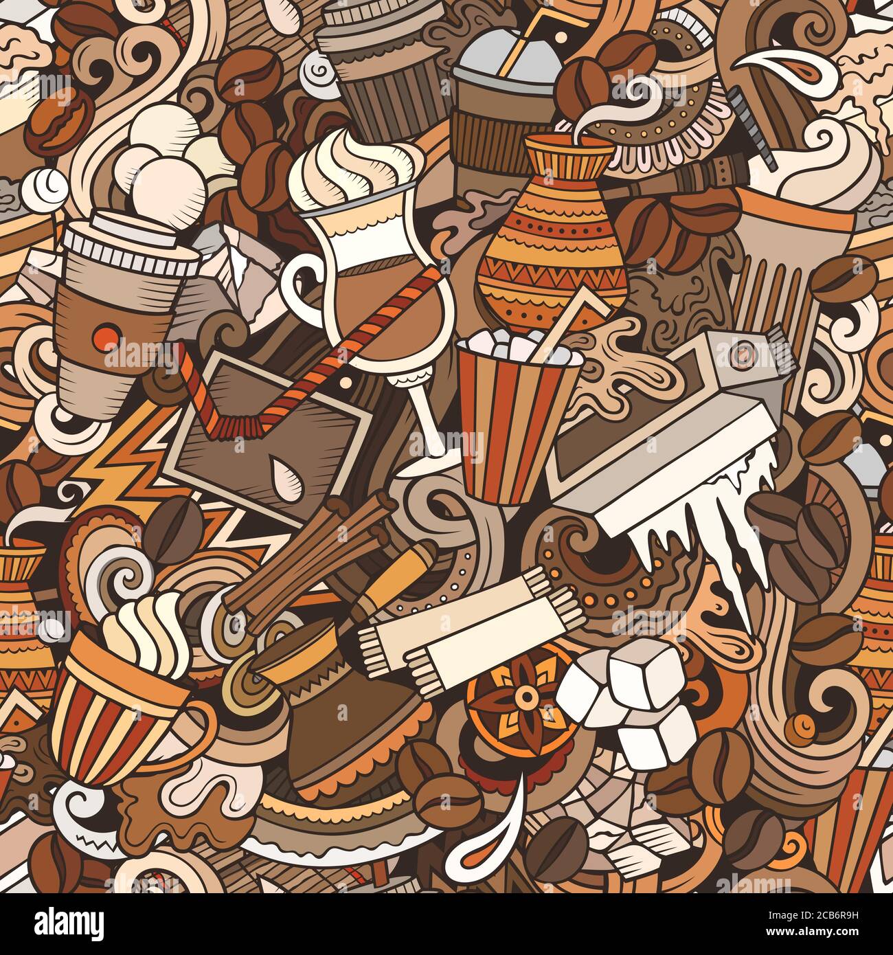 Iced Coffee hand drawn doodles seamless pattern Stock Vector Image ...