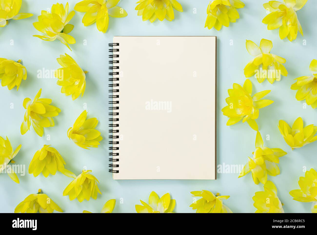 Spiral Notebook or Spring Notebook in Unlined Type and Yellow Flowers ...