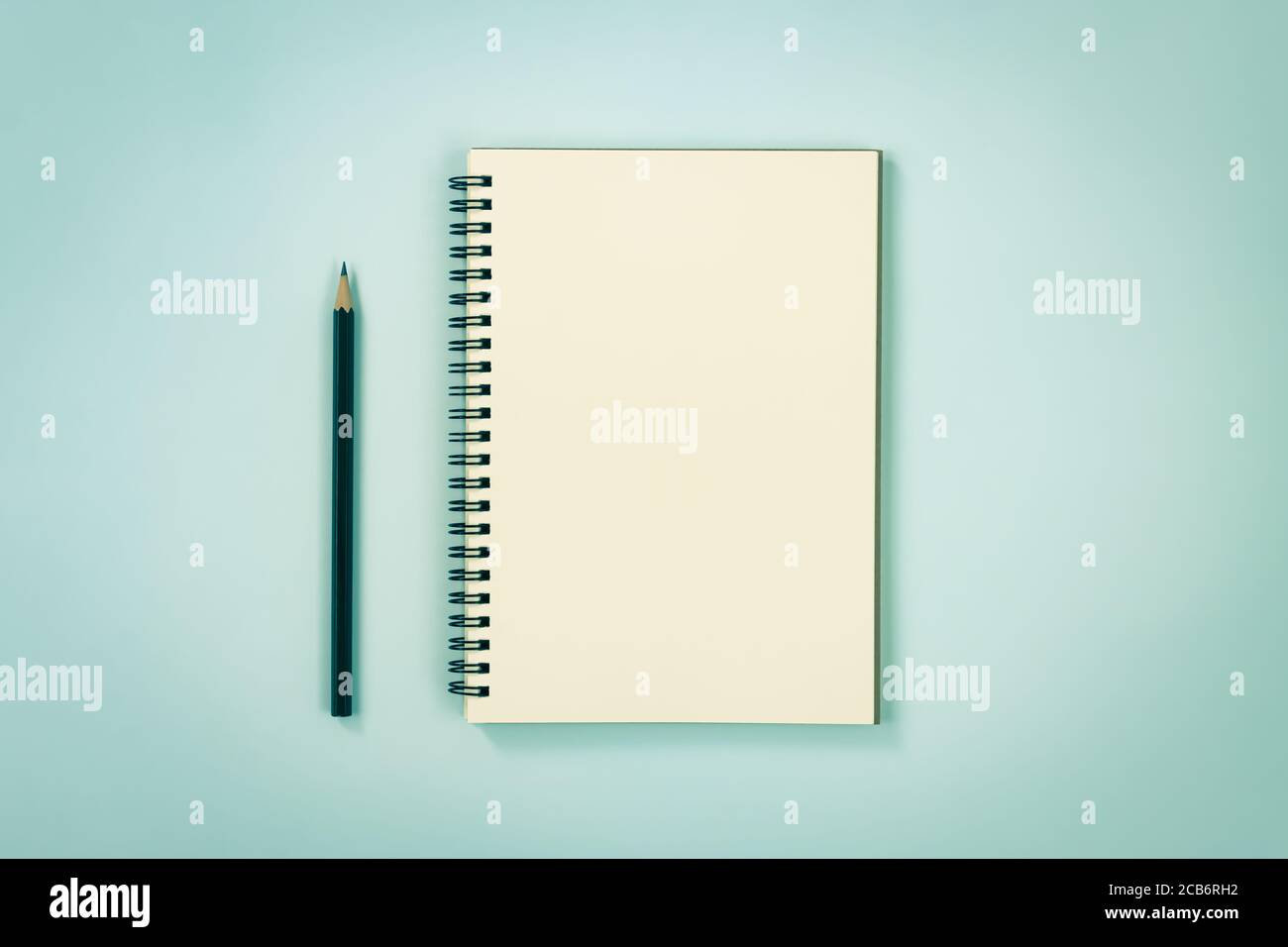 Spiral Notebook or Spring Notebook in Unlined Type and Pencil on Blue ...