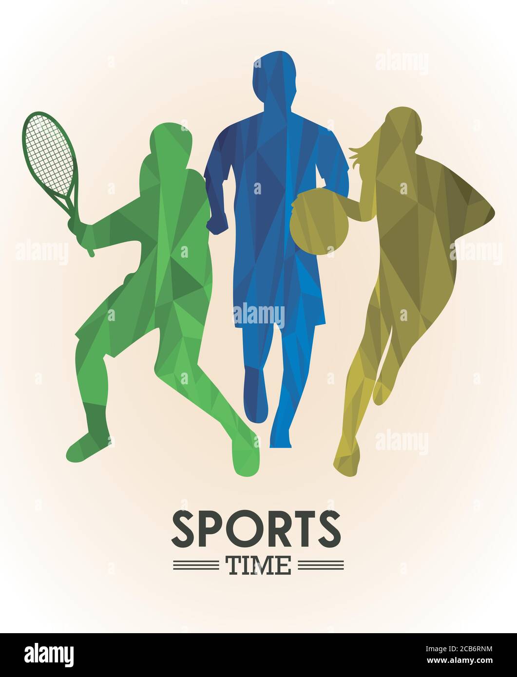sports time poster with colors athletes figures silhouettes vector ...