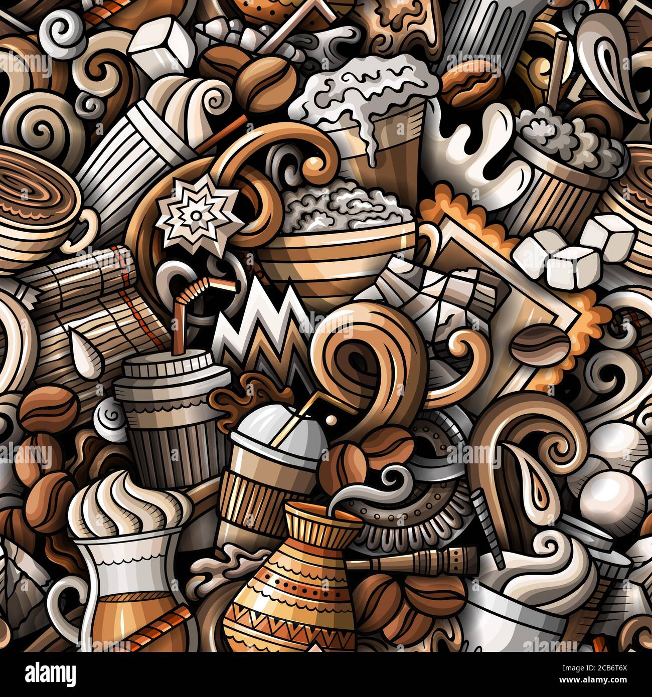 Iced Coffee hand drawn doodles seamless pattern Stock Vector Image ...