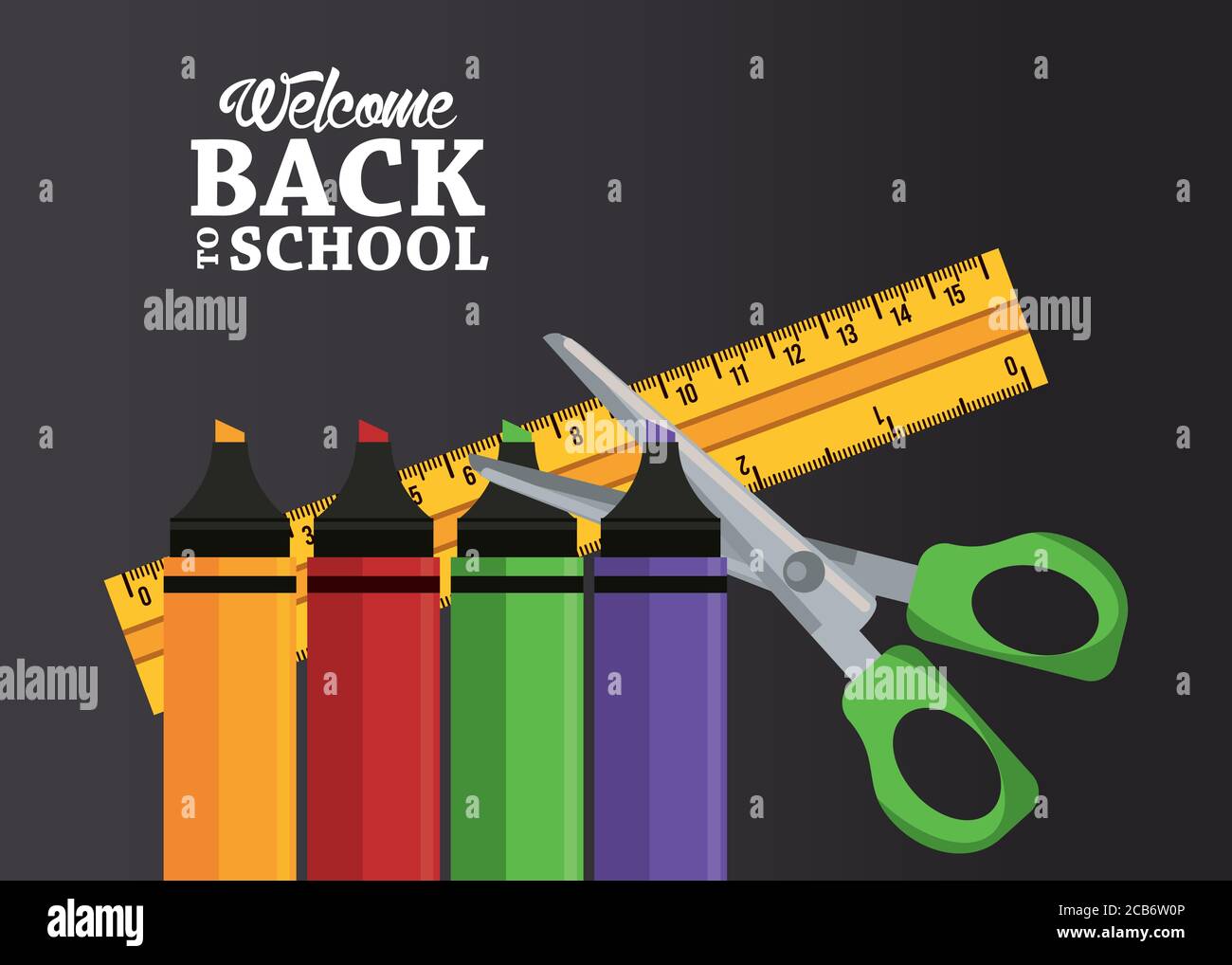 back to school poster with crayons and supplies vector illustration ...