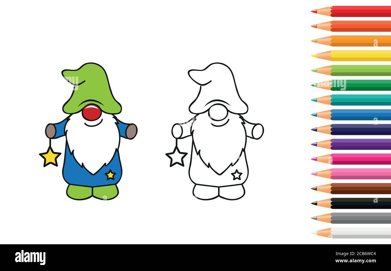 cute dwarf for coloring book with pencils vector illustration EPS10 ...
