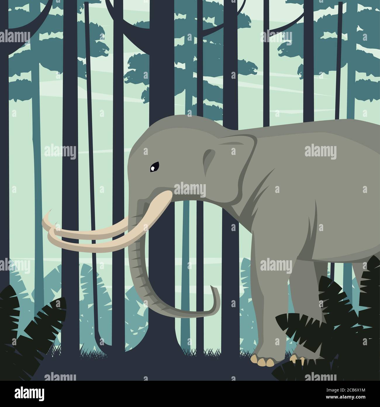 big strong elephant in the jungle wild nature scene vector illustration ...