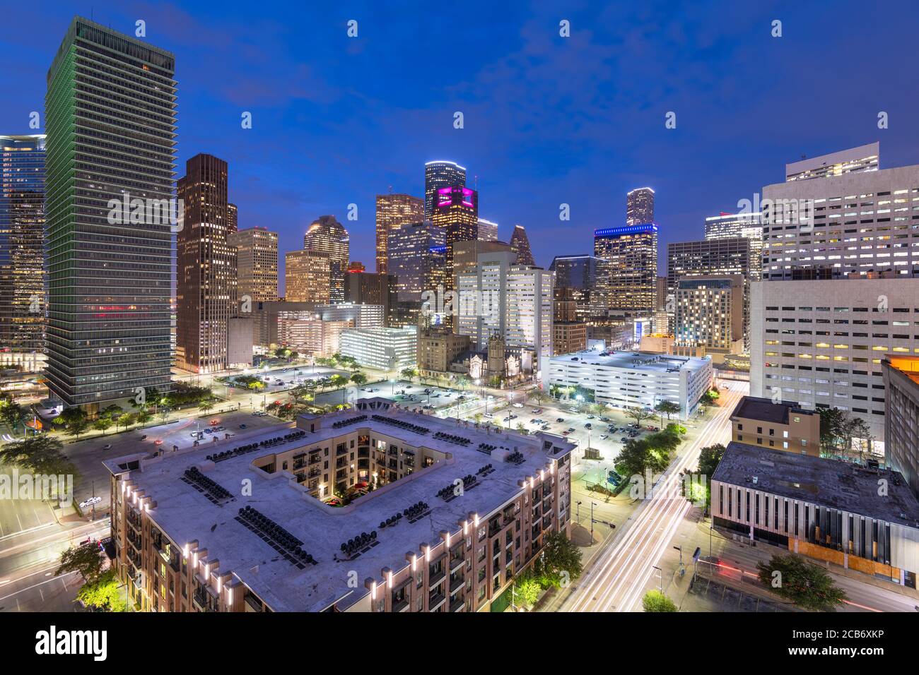 Houston, Texas, USA downtown cityscape at dusk in the financial ...