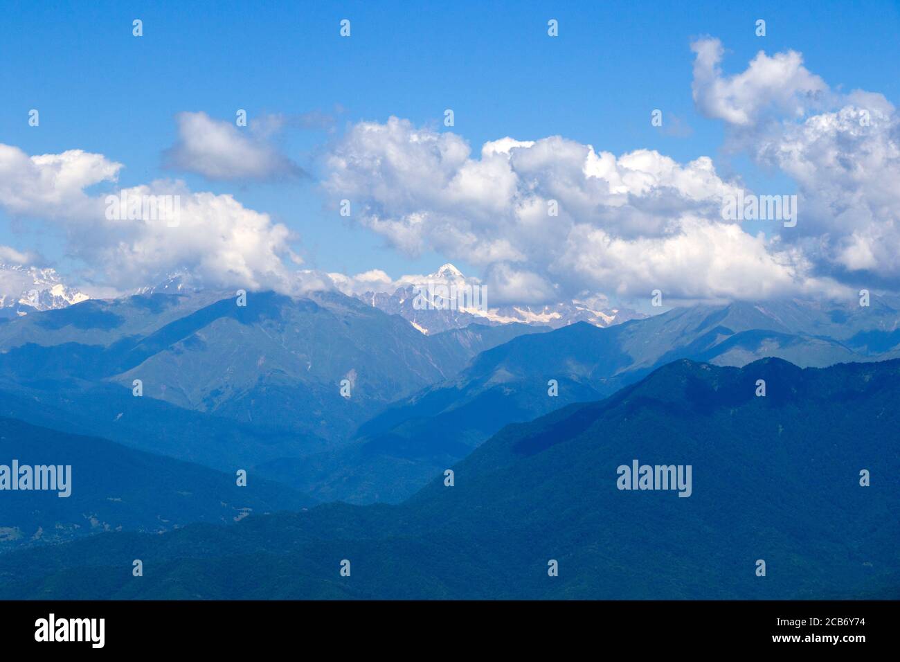 Mountains landscape and view of caucasian mountain range in Racha ...