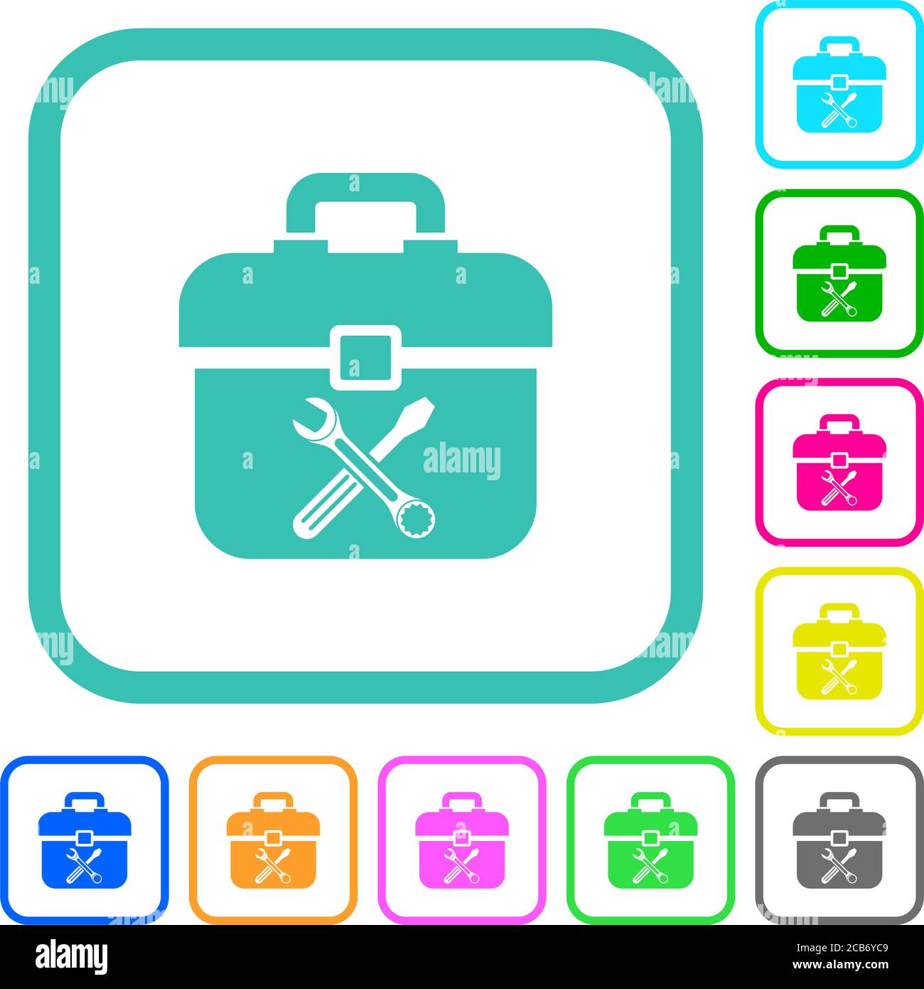 Toolbox vivid colored flat icons in curved borders on white background ...