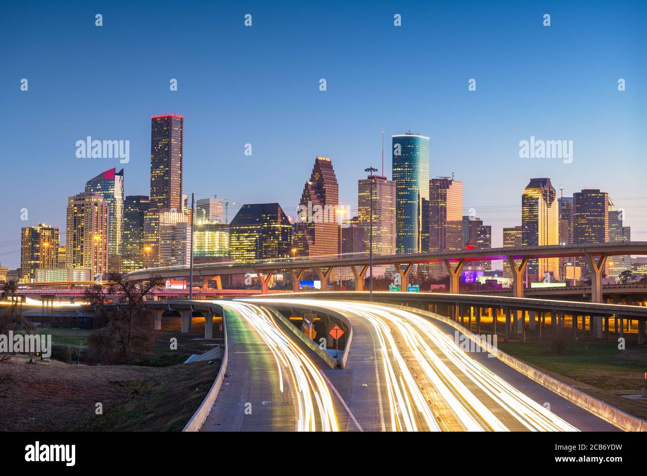 Houston, Texas, USA downtown skyline over the highways at dusk Stock ...