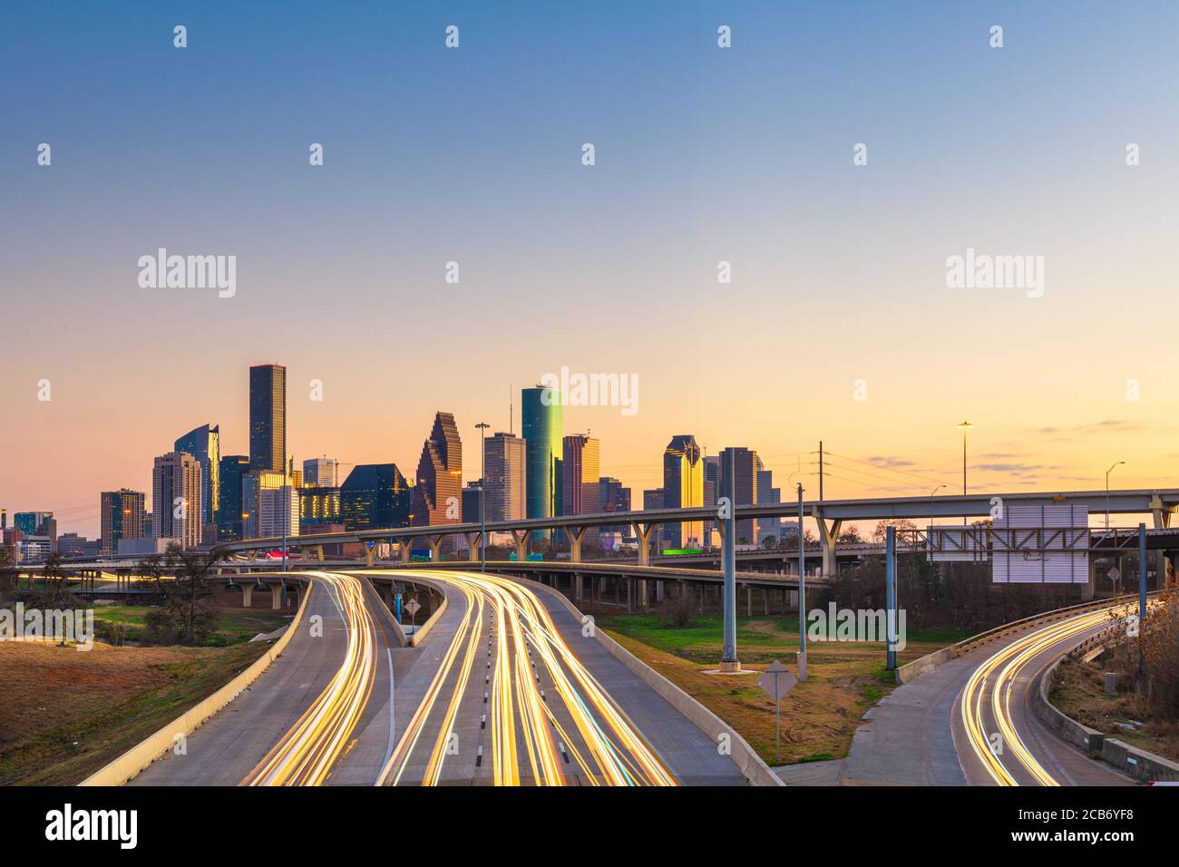 Houston, Texas, USA downtown skyline over the highways at dusk Stock ...