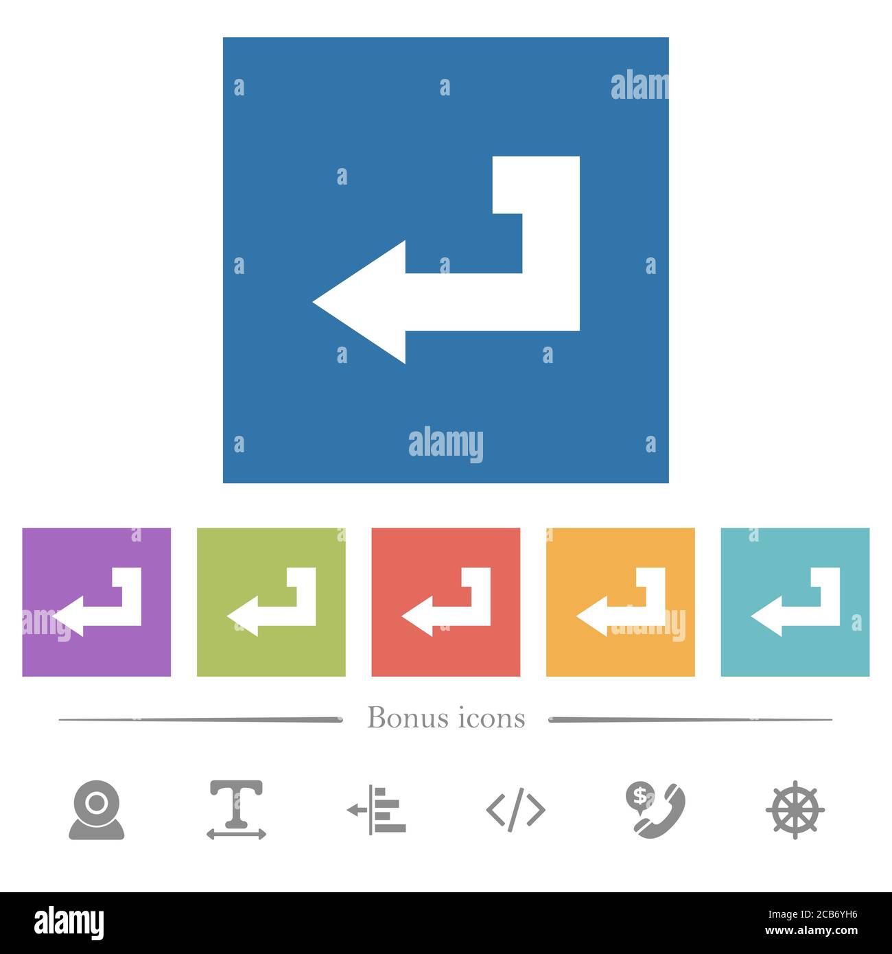 Return key flat white icons in square backgrounds. 6 bonus icons ...