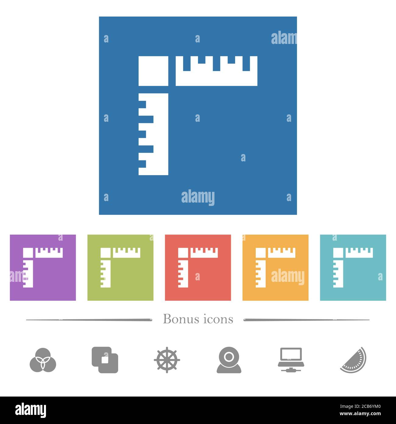 Page rulers flat white icons in square backgrounds. 6 bonus icons ...