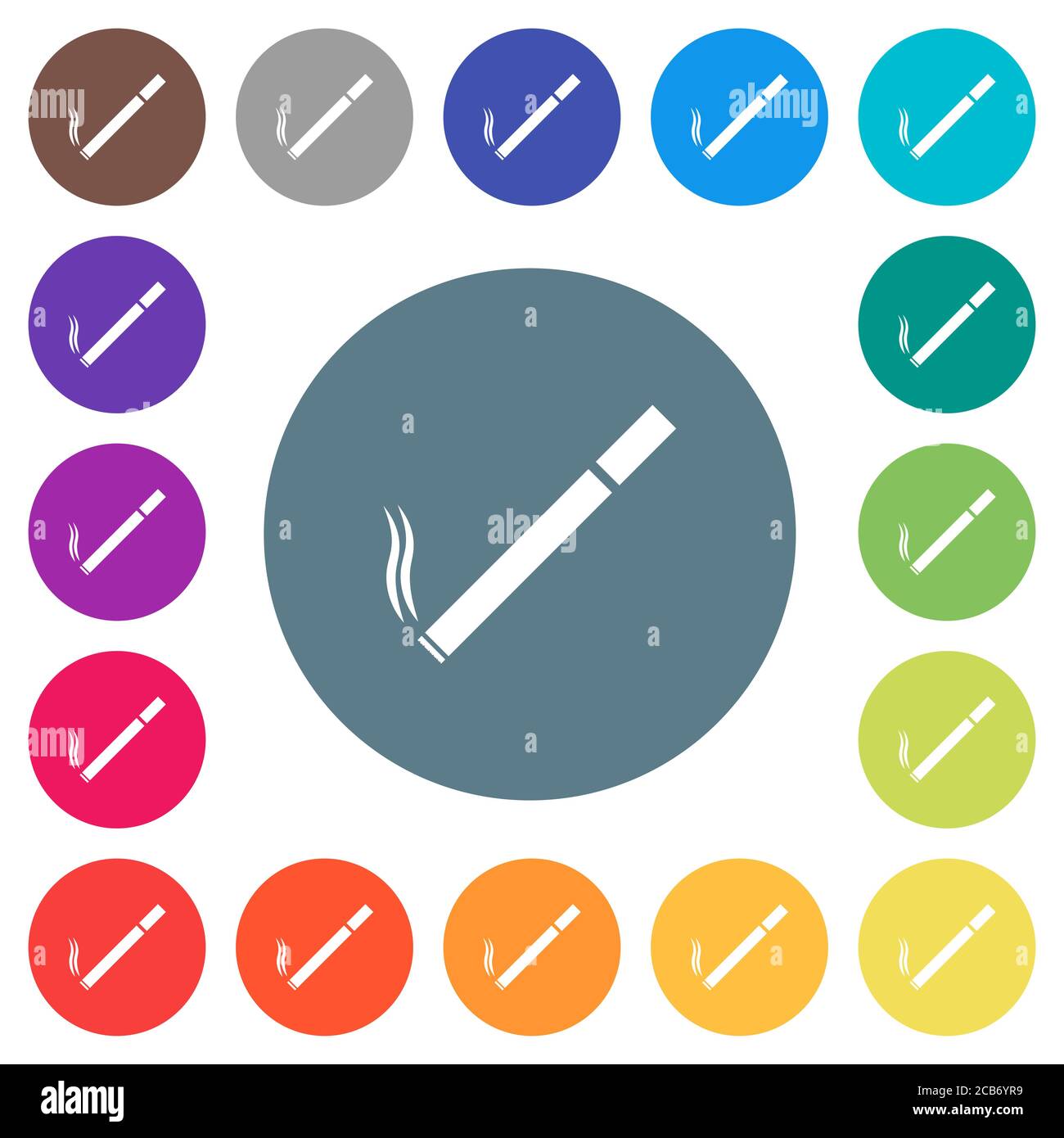 Cigarette flat white icons on round color backgrounds. 17 background ...