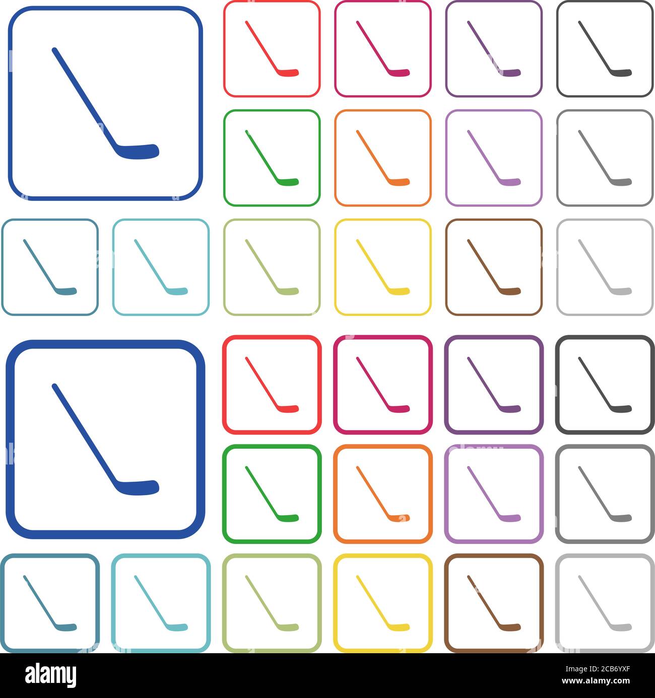 Ice hockey stick color flat icons in rounded square frames. Thin and thick versions included ...