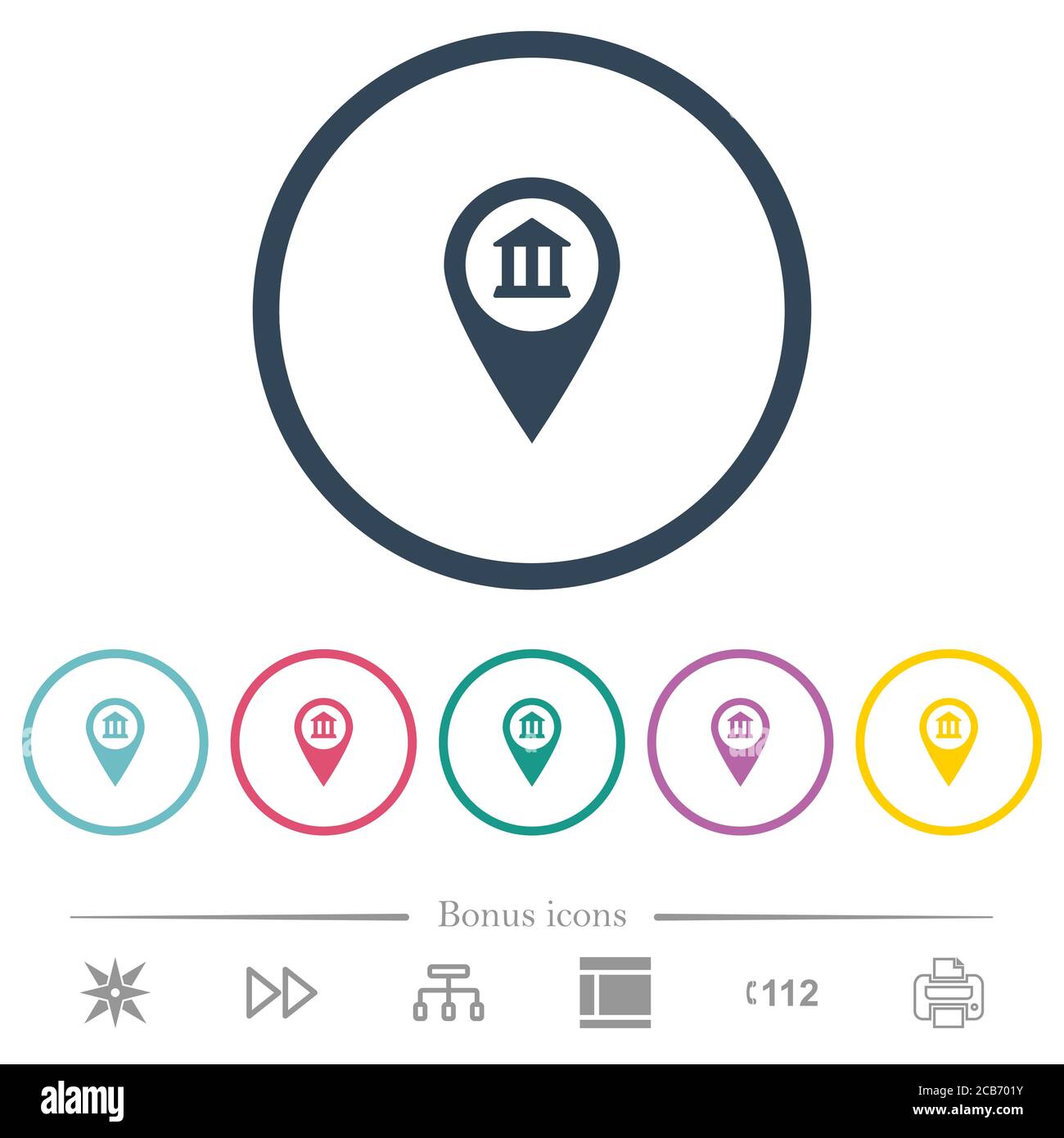 Bank office GPS map location flat color icons in round outlines. 6 ...