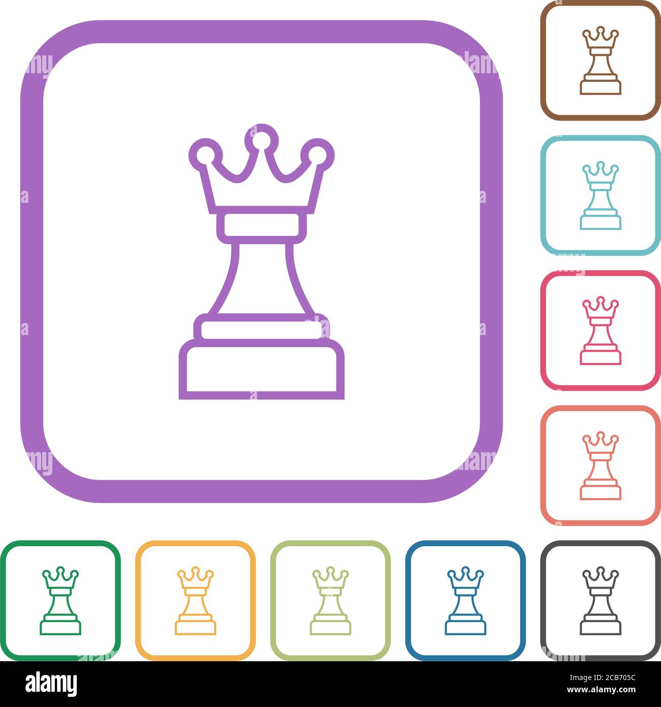 White chess queen simple icons in color rounded square frames on white ...
