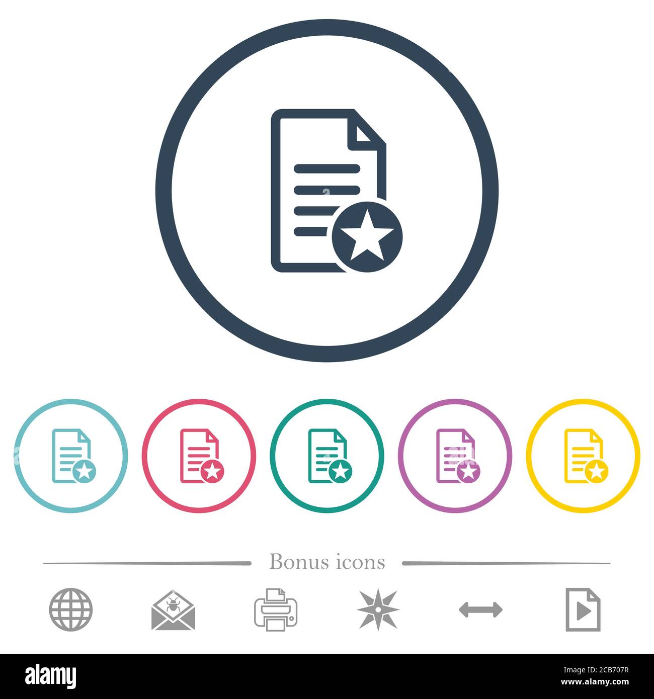 Favorite document flat color icons in round outlines. 6 bonus icons ...