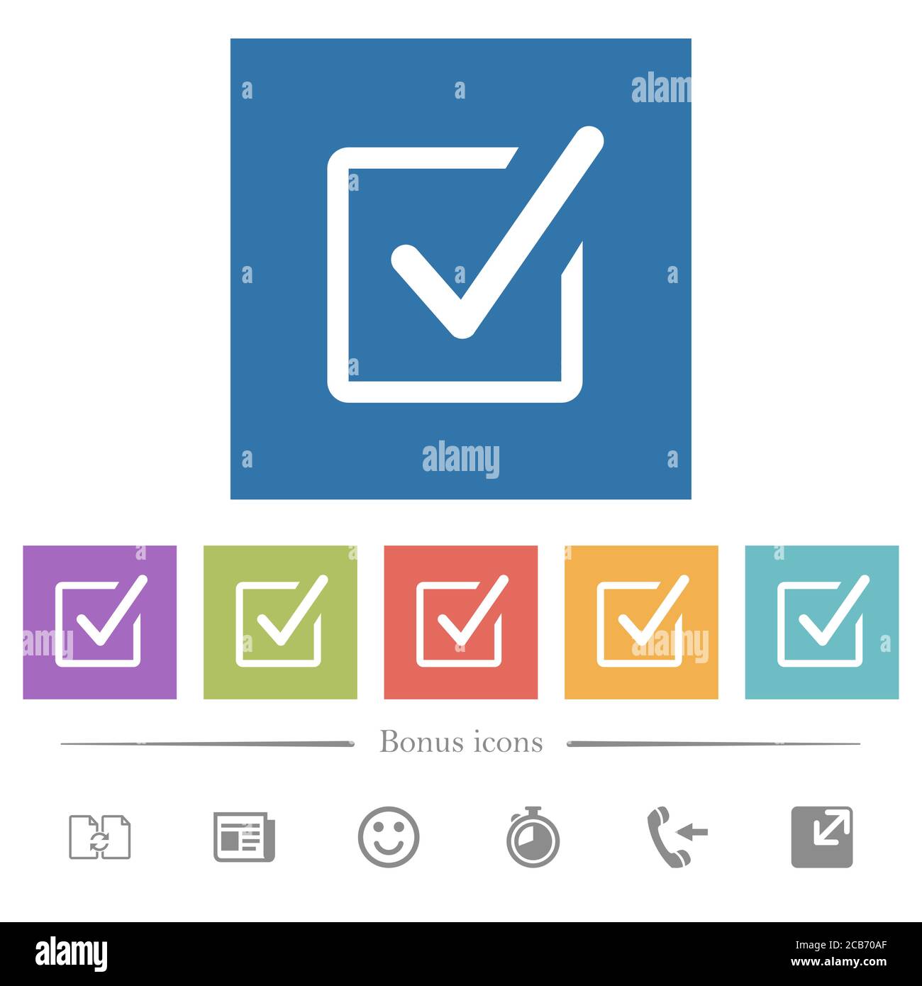 Checked box flat white icons in square backgrounds. 6 bonus icons ...