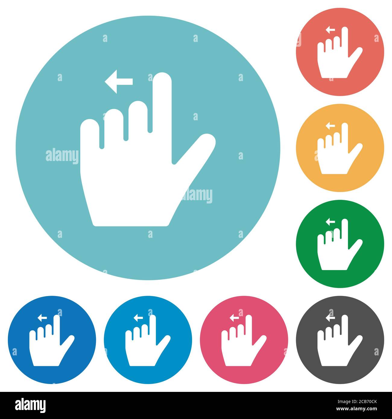 Left handed move left gesture flat white icons on round color ...