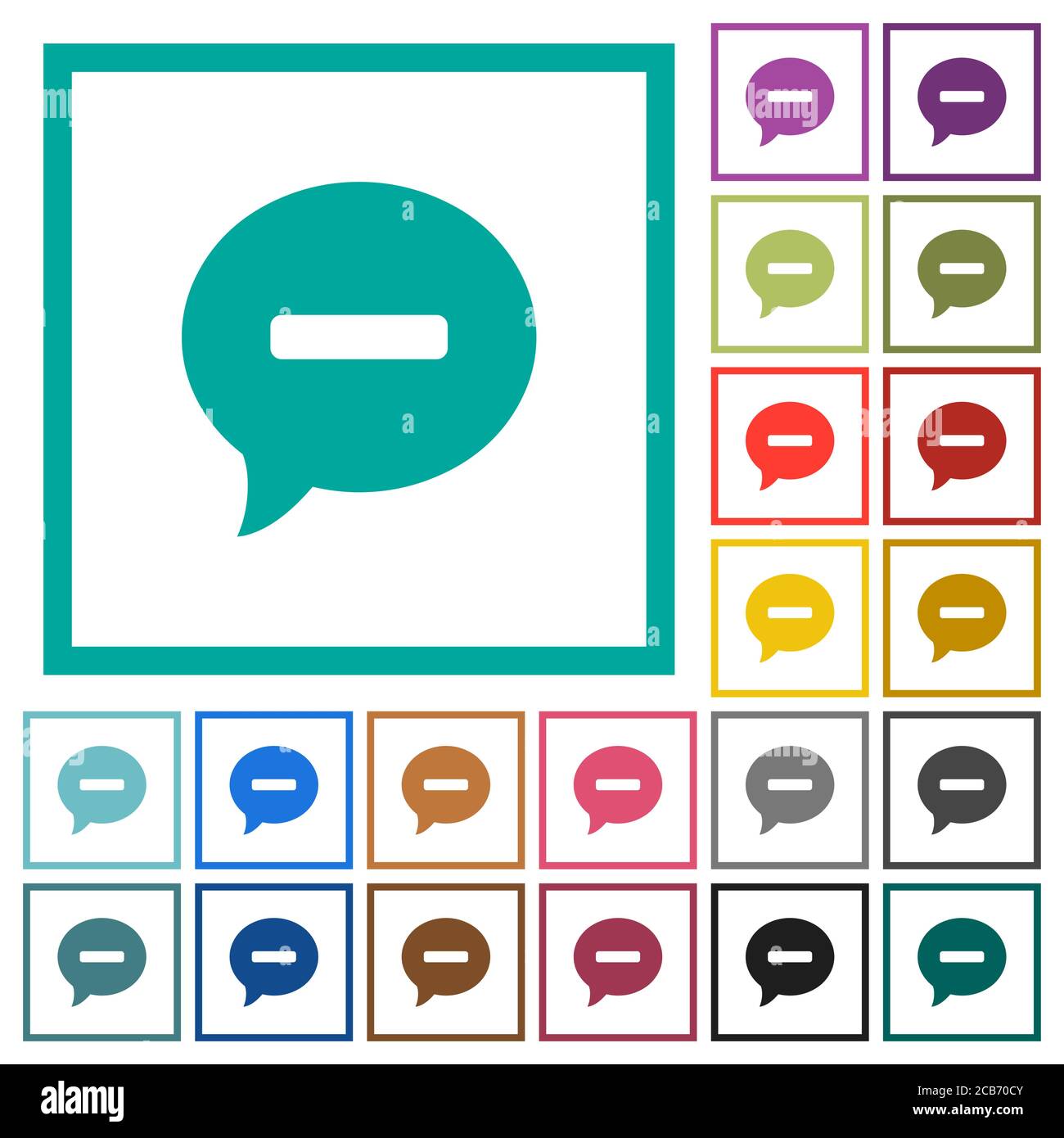 Delete comment flat color icons with quadrant frames on white ...