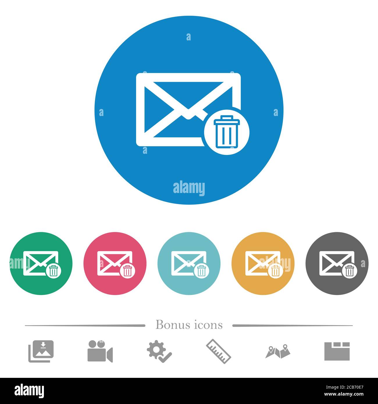 Draft mail flat white icons on round color backgrounds. 6 bonus icons ...