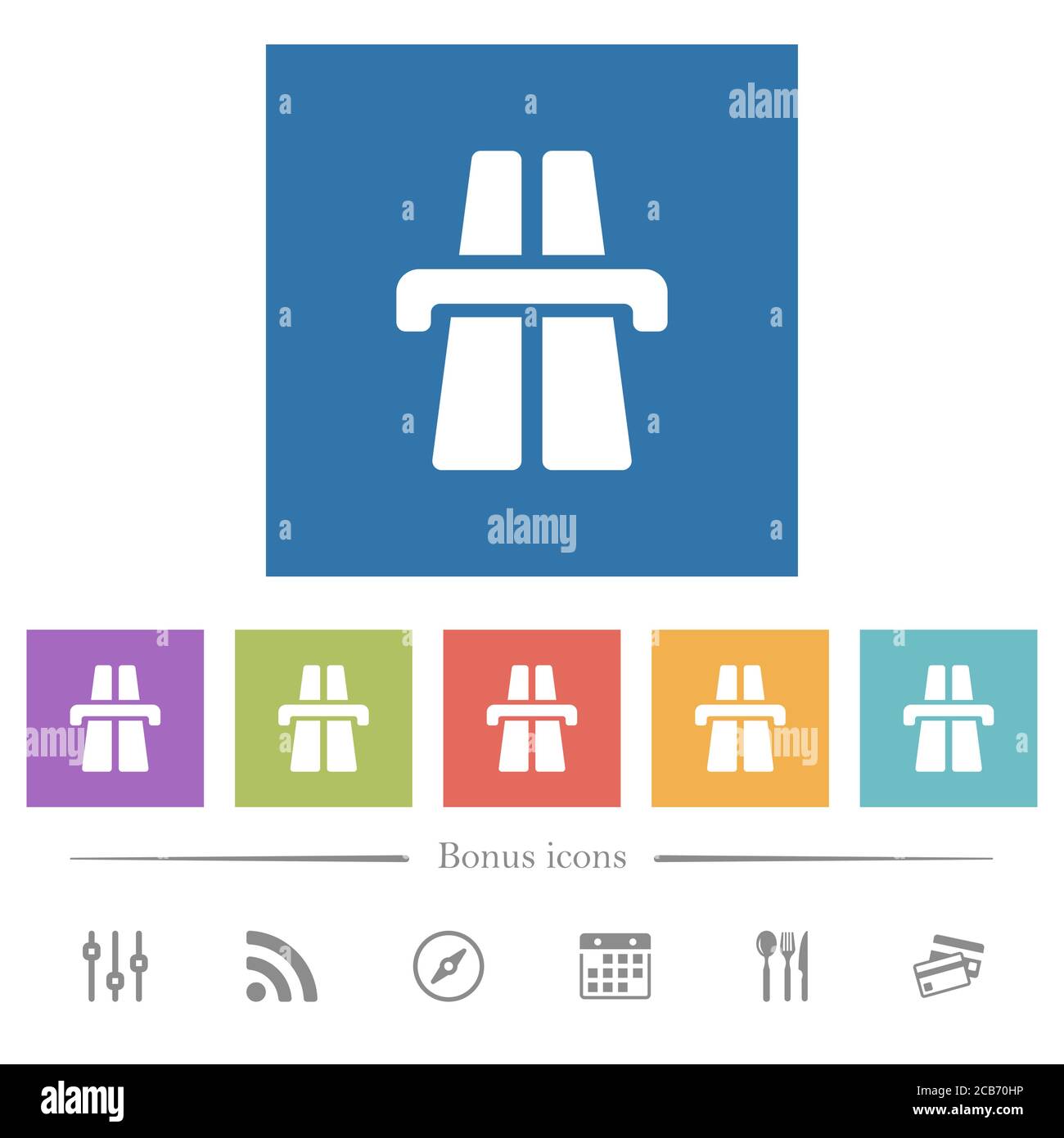 Highway flat white icons in square backgrounds. 6 bonus icons included ...